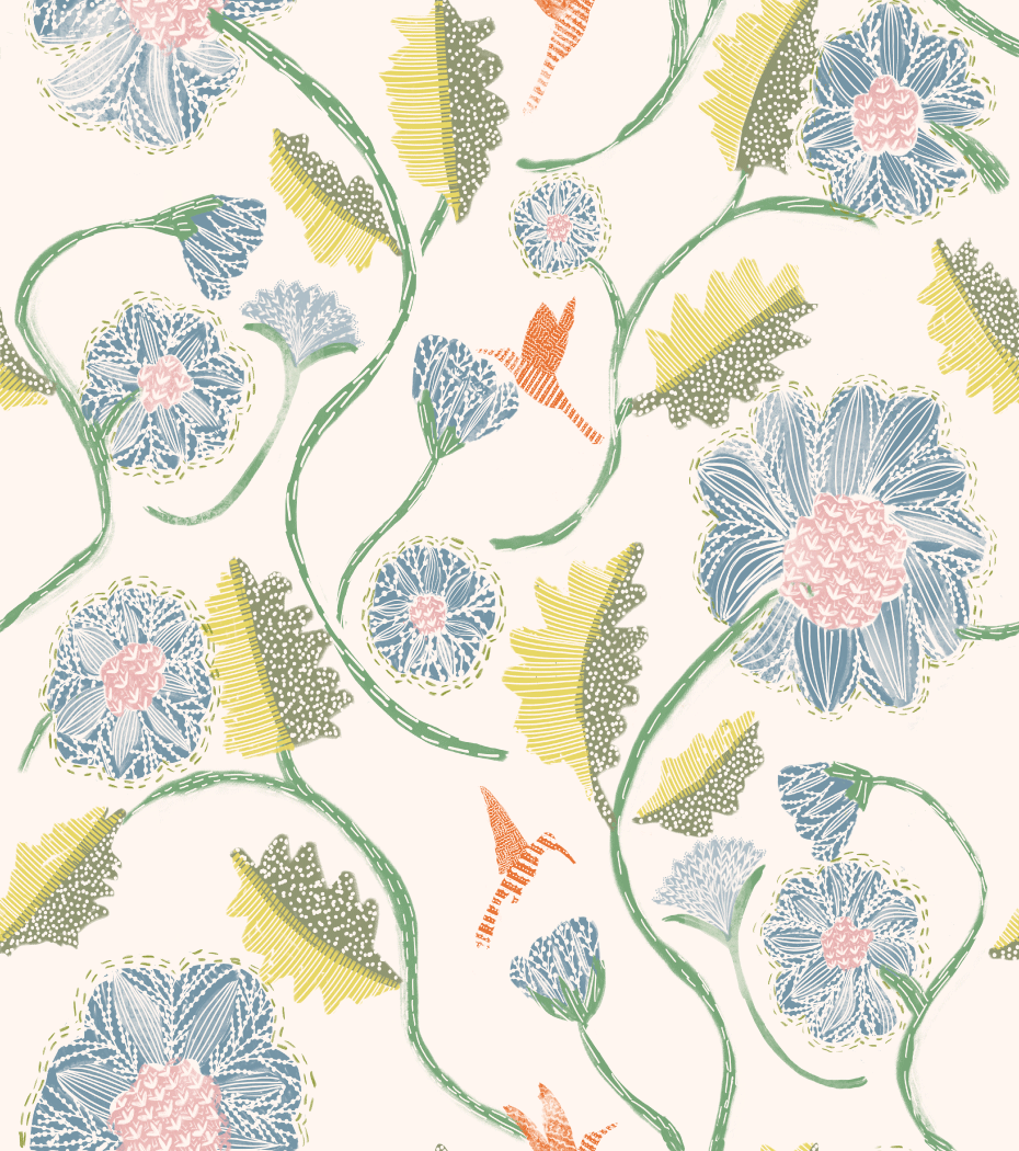 'Happy Humming, Cerulean' Wallpaper – Teil Art